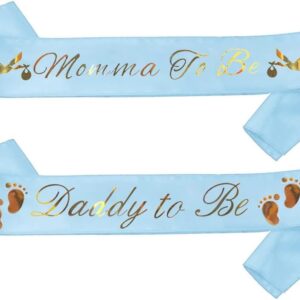 Daddy To Be & Mommy To Be Sash For Baby Shower- Blue w/Gold Lettering Baby Gender Reveal Ideas Boy Ideas Dad Diaper Party Favor New Father Gift Prince Decorations Dadchelor Baby Gifts Little Man