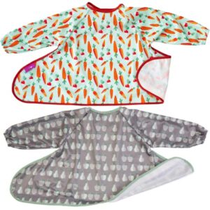 tidy tot- 2 pack spare baby bibs for bib & tray kit - mess proof long sleeve smock attaches to feeding mat - 2 waterproof bibs – machine washable. fits babies and toddlers 6-24 months.