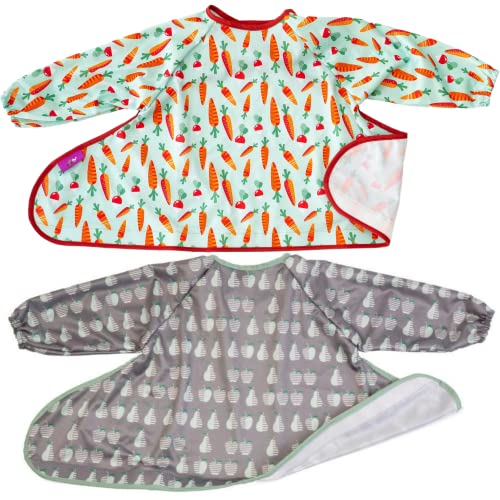 Tidy Tot- 2 Pack Spare Baby Bibs for Bib & Tray Kit - Mess Proof Long Sleeve Smock Attaches to Feeding Mat - 2 Waterproof Bibs – Machine Washable. Fits Babies and Toddlers 6-24 months.