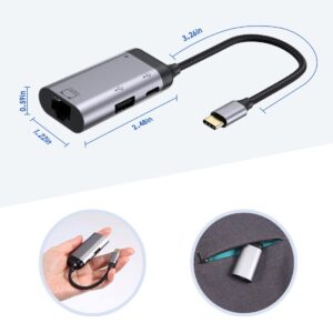 ABAZAR 4-in 1 USB C to Ethernet Adapter with USB Port, and 65W Power Delivery, Network LAN Converter 10/100/1000 Mbps for MacBook Pro, iPad Pro 2018 and Later, XPS, Nintendo Switch