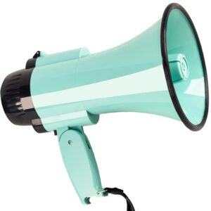 30 watt power portable megaphone bullhorn speaker voice, siren/alarm and 240s recording with volume control and strap (teal)