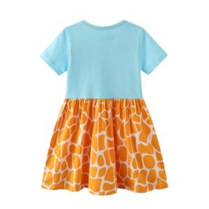 RETSUGO Little Girls A-Line Dress Kids Cute Giraffe Short Sleeve Summer Sundress Toddler Girl Casual Cotton Outfits for Party 1-8 Years Giraffe-1056-2T