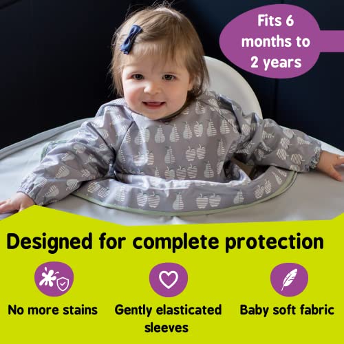 Tidy Tot- 2 Pack Spare Baby Bibs for Bib & Tray Kit - Mess Proof Long Sleeve Smock Attaches to Feeding Mat - 2 Waterproof Bibs – Machine Washable. Fits Babies and Toddlers 6-24 months.