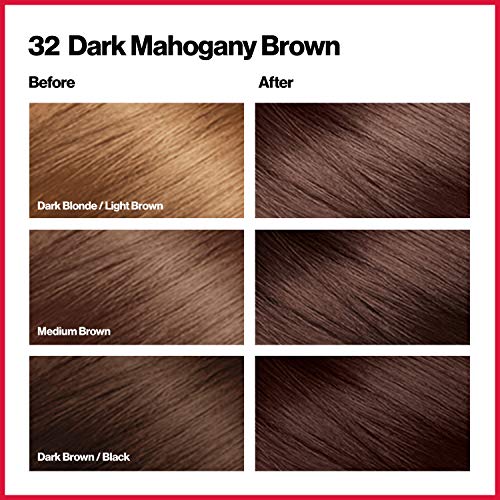 Permanent Hair Color by Revlon, Permanent Brown Hair Dye, Colorsilk with 100% Gray Coverage, Ammonia-Free, Keratin and Amino Acids, Brown Shades, 32 Dark Mahogany Brown (Pack of 3)