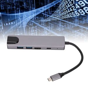 USB C Hub Multiport Adapter, Hub Card Reader Aluminum Alloy Fast Data Transfer 4K Ultra HD Video RJ45 100m Port for Charging Data Conversion