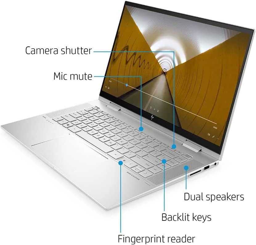 HP Envy x360 2-in-1 15.6" FHD Touchscreen Laptop, Intel Core i7-1355U, 32GB RAM, 1TB PCIe SSD, Intel Iris Xe Graphics, Backlit Keyboard, 5MP IR Camera, Wi-Fi 6, Win 11, Gray, 32GB Hotface USB Card