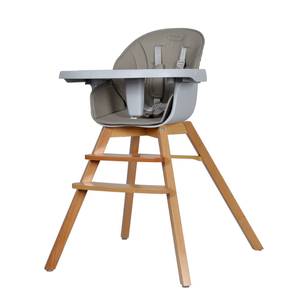 Bebehut 3-in-1 High Chair for Baby, Infants and Toddlers, Solid Beech Wood Frame, Dishwasher Safe Tray & Tray Insert (Cappuccino)