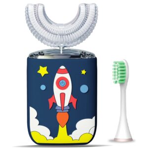 electric toothbrush for kids u shaped ultrasonic automatic brush rocket children sonic toothbrushes with smart timer 6 modes replace brush head ipx7 waterproof 360° oral cleaning (age 2-6)