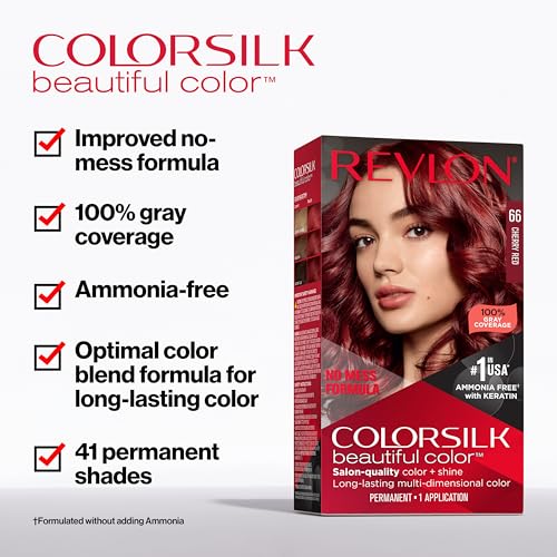 Permanent Hair Color by Revlon, Permanent Brown Hair Dye, Colorsilk with 100% Gray Coverage, Ammonia-Free, Keratin and Amino Acids, Brown Shades, 32 Dark Mahogany Brown (Pack of 3)