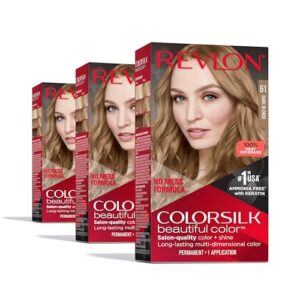 revlon permanent hair color, permanent blonde hair dye, colorsilk with 100% gray coverage, ammonia-free, keratin and amino acids, blonde shades (pack of 3)