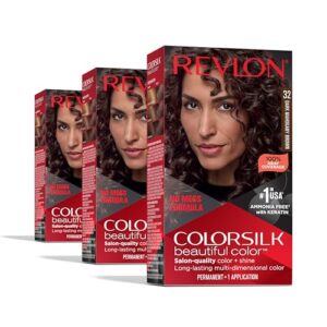 permanent hair color by revlon, permanent brown hair dye, colorsilk with 100% gray coverage, ammonia-free, keratin and amino acids, brown shades, 32 dark mahogany brown (pack of 3)