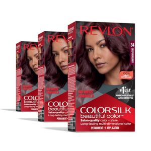 revlon permanent hair color, permanent red hair dye, colorsilk with 100% gray coverage, ammonia-free, keratin and amino acids, red shades (pack of 3)