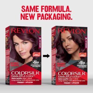 Revlon Permanent Hair Color, Permanent Red Hair Dye, Colorsilk with 100% Gray Coverage, Ammonia-Free, Keratin and Amino Acids, Red Shades (Pack of 3)