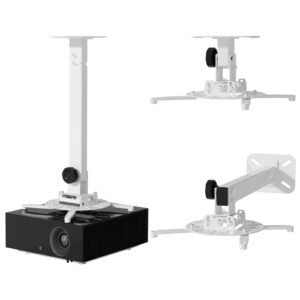 joy worker universal projector ceiling mount bracket holder fits flat or sloped ceiling, full motion projector mount with extending arms for home and office, white