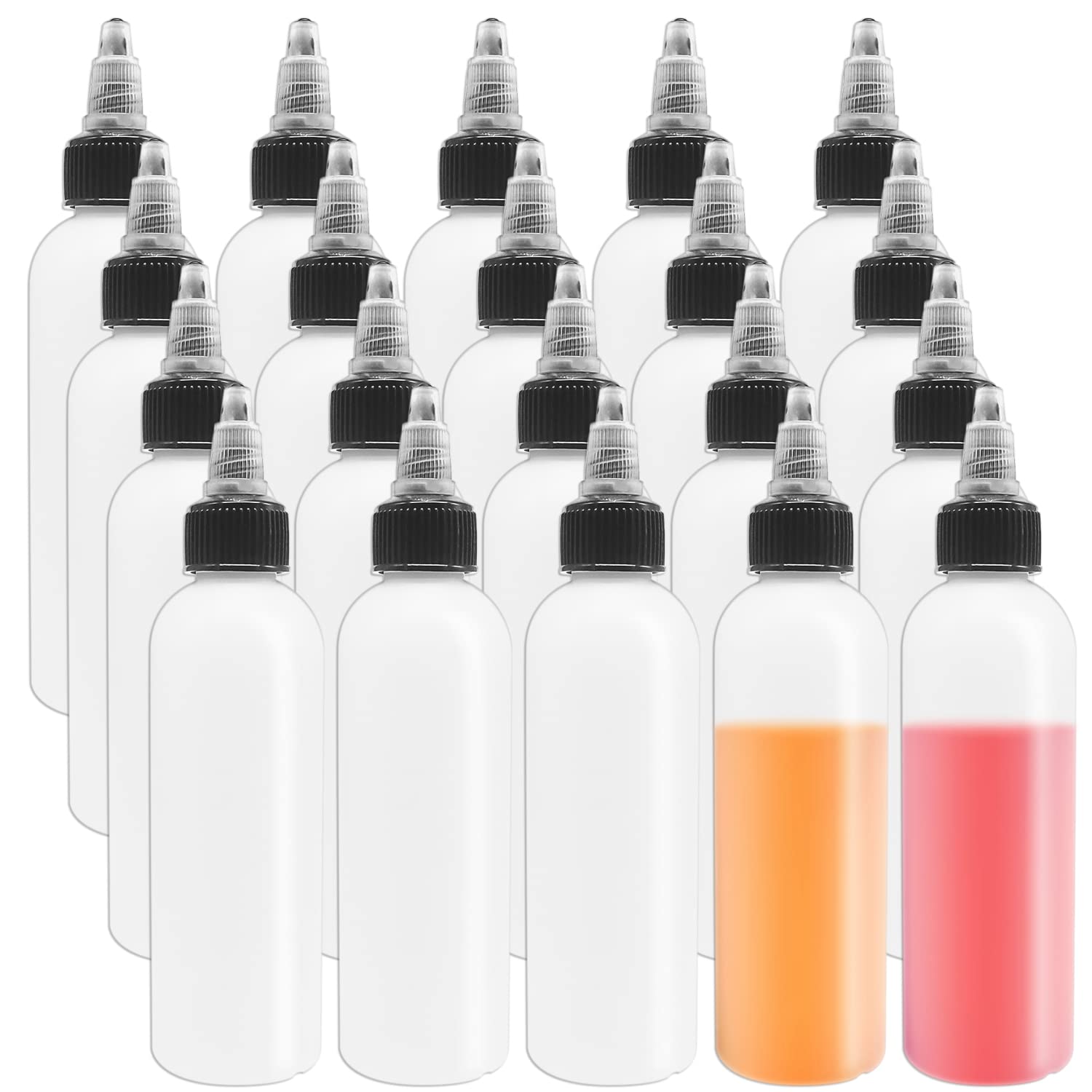 Szsrcywd 20 Pack 4 oz/120 ml Boston Dispensing Bottles,Plastic Squeeze Bottles with Twist Top Cap,Round LDPE Bottles for Paint,Liquids,Inks,Kitchen,Household