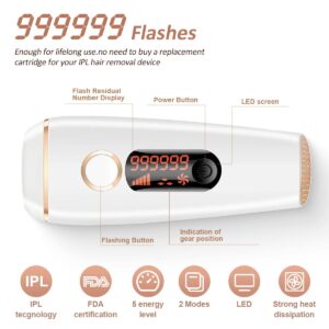 IPL Hair Removal is Permanent and Painless. Upgrade to 999999 Times for At-Home Facial Hair Remover for Women and Man, for Armpits Arms Bikini Line Legs and Facial Hair Removal(White)