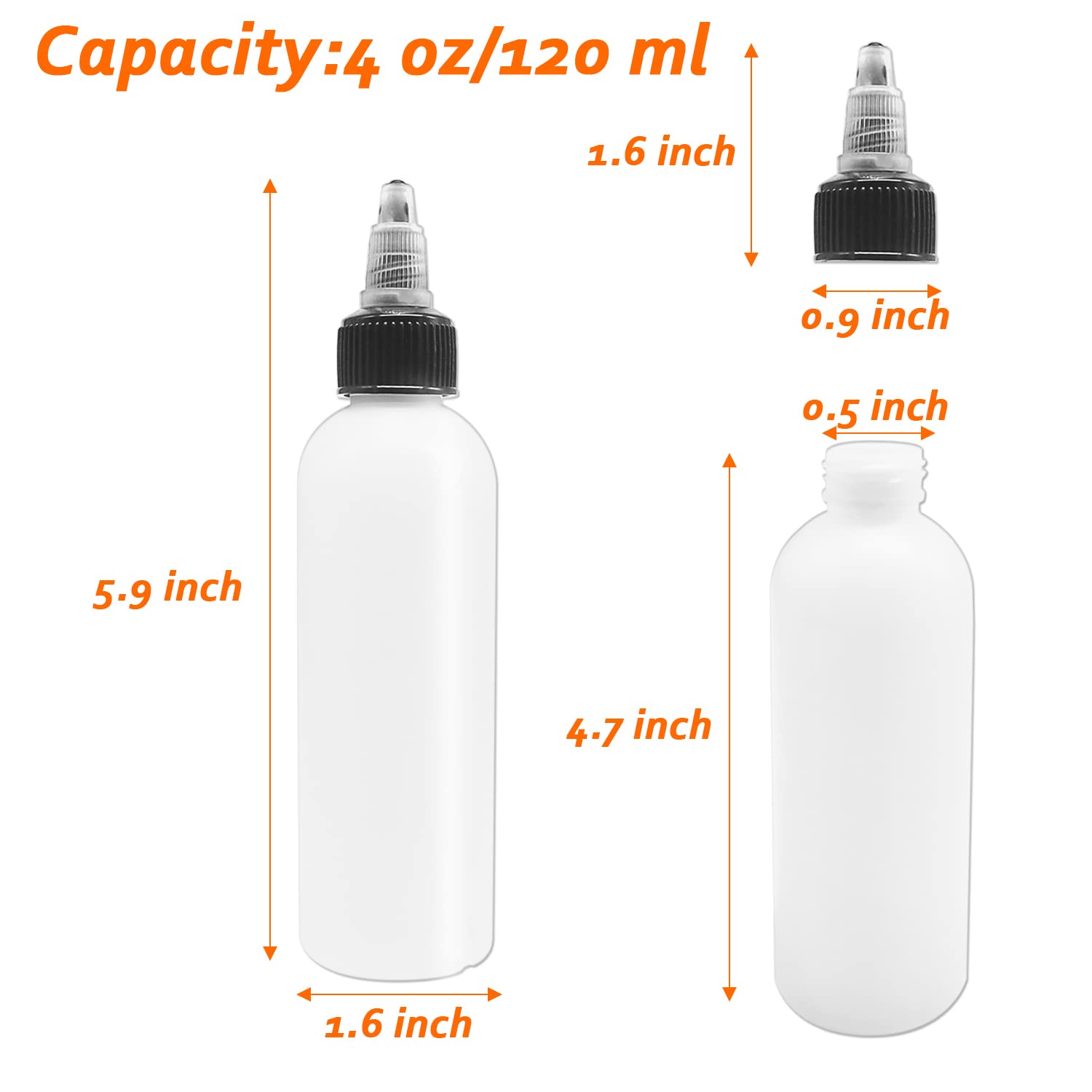 Szsrcywd 20 Pack 4 oz/120 ml Boston Dispensing Bottles,Plastic Squeeze Bottles with Twist Top Cap,Round LDPE Bottles for Paint,Liquids,Inks,Kitchen,Household