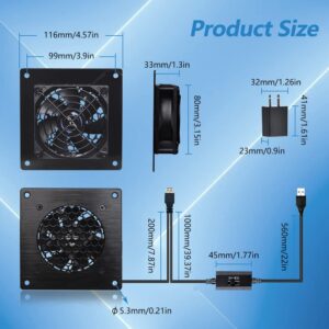 SCCCF USB Cabinet 80MM Fan Quiet Cooling Fan System 4" with Speed Control, for Home Theater AV Cabinets