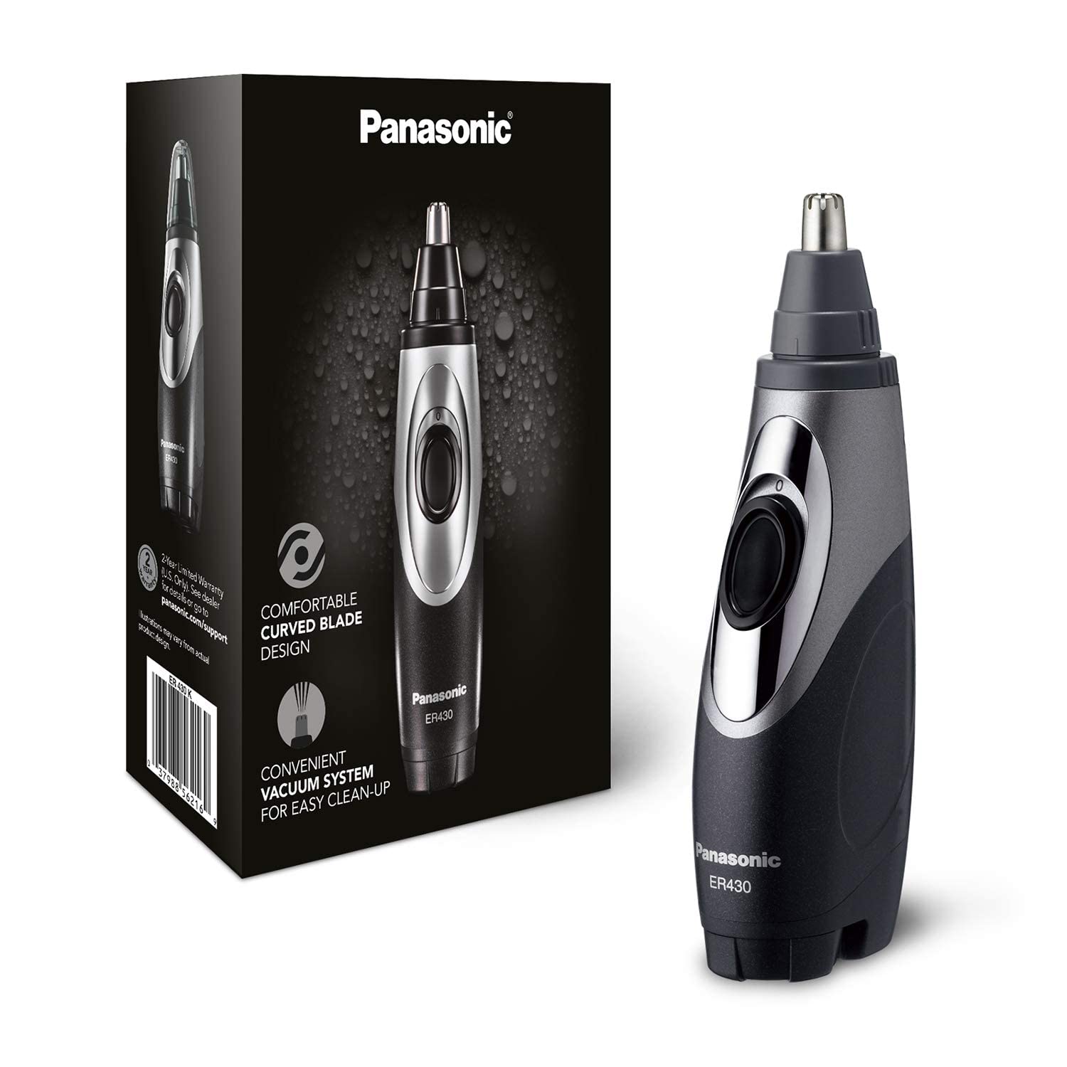 Panasonic ER430K Men's Wet/Dry Nose & Ear Hair Trimmer with Vacuum Cleaning System - Black Glasses Cleaning Cloth