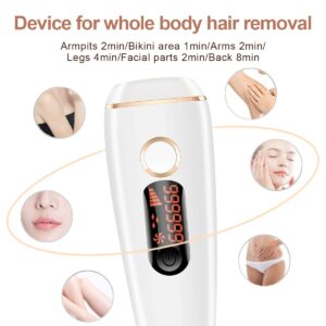 IPL Hair Removal is Permanent and Painless. Upgrade to 999999 Times for At-Home Facial Hair Remover for Women and Man, for Armpits Arms Bikini Line Legs and Facial Hair Removal(White)