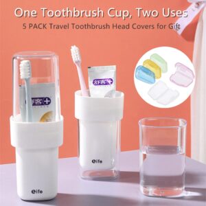 Travel Toothbrush Holder for Bathroom with 5 Toothbrush Head Protective Case, 1pcs White Covered Toothbrush Holders Can be Used as Toothbrush Travel Container for Camping School Business Trip Shower