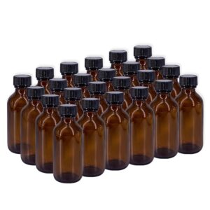 2 oz amber glass boston round bottles with black ribbed cap - pack of 24