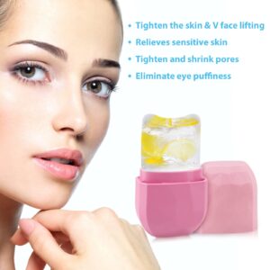 Ice Roller for Face and Eye, Gua Sha Face Massage, Facial Beauty Ice Roller, Silicone Ice Mold for Face Beauty (Pink)