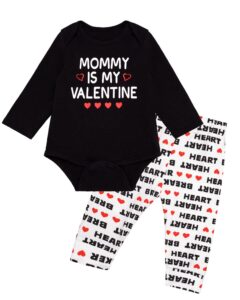 baby boy outfit set valentine's day long sleeve heart breaker clothes bodysuit (black, 3-6 months)