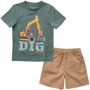 carhartt baby boys short-sleeve dig t-shirt & canvas shorts set rompers, dark khaki, 6 months us