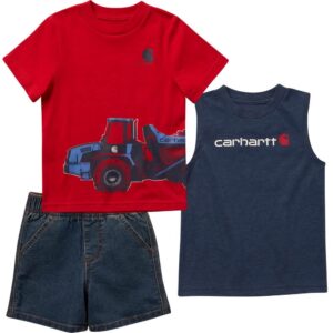 carhartt baby boys sleeve, sleeveless t-shirt, shorts set, denim medium wash, 18 months