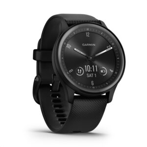 garmin vivomove sport, hybrid smartwatch, health and wellness features, touchscreen, black