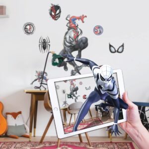 wall palz marvel venomized spider-man wall decals - marvel spider-man wall decal - with 3d augmented reality interaction - 27" tall venom symbiote spider-man stickers marvel room decor