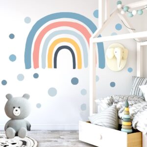 HELIYY Rainbow Wall Decals, Large Boho Rainbow Wall Stickers Boys Kids Bedroom Decor Wallpaper with Polka Dot, Self Adhesive Colorful Wall Sticker