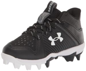 under armour baby boys leadoff mid junior rubber molded cleat baseball shoe, (001) black/black/white, 13 little kid us