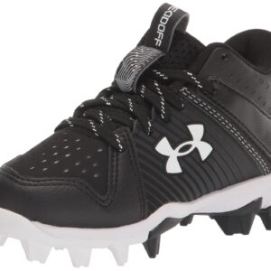 Under Armour Baby Boys Leadoff Mid Junior Rubber Molded Cleat Baseball Shoe, (001) Black/Black/White, 13 Little Kid US