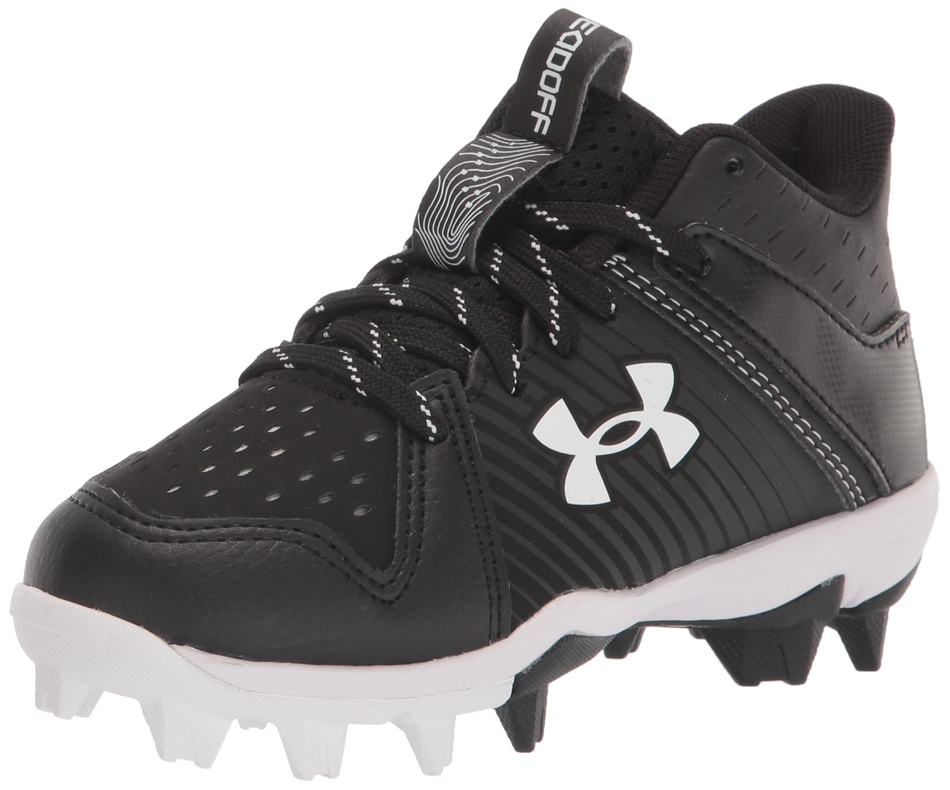 Under Armour Baby Boys Leadoff Mid Junior Rubber Molded Cleat Baseball Shoe, (001) Black/Black/White, 13 Little Kid US