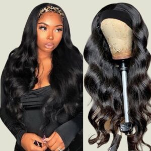 headband wigs for black women human hair 18 inch glueless body wave headband wig human hair 100% brazilian virgin hair machine made head band wig 150% density