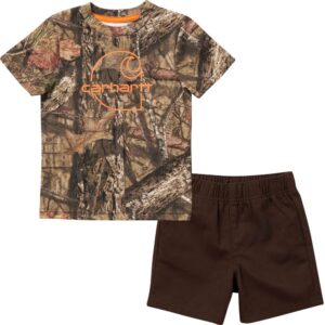 carhartt baby boys short-sleeve camo t-shirt & canvas shorts set rompers, mustang brown, 3t us