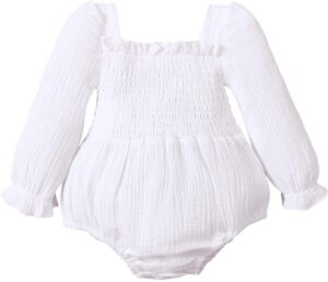 socutebabe baby girl vintage bubble romper onesie long sleeve ruffle jumpsuit bodysuit princess outfit boho clothes (white,12-18 months)