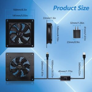 SCCCF USB cabinet 120MM fan Quiet Cooling Fan System 6" with Speed Control, for Home Theater AV Cabinets