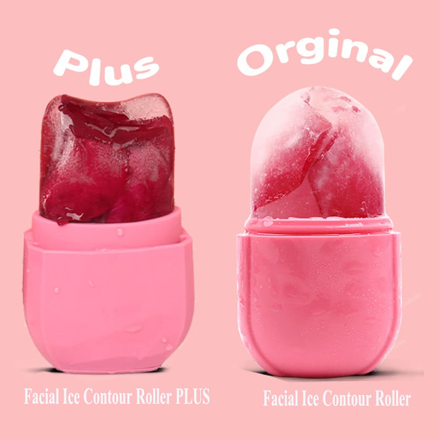 Ice Roller for Face and Eye, Gua Sha Face Massage, Facial Beauty Ice Roller, Silicone Ice Mold for Face Beauty (Pink)