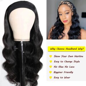 Headband Wigs for Black Women Human Hair 18 Inch Glueless Body Wave Headband Wig Human Hair 100% Brazilian Virgin Hair Machine Made Head band Wig 150% Density