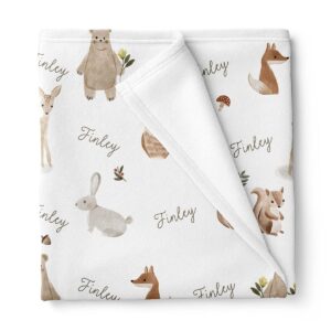 stork wares boho woodland animals unisex baby swaddle blanket, white, 30x40'' (bb342)