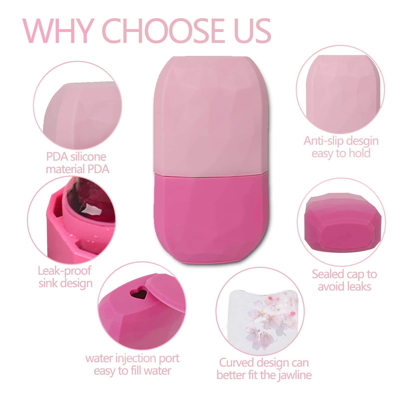 Ice Roller for Face and Eye, Gua Sha Face Massage, Facial Beauty Ice Roller, Silicone Ice Mold for Face Beauty (Pink)