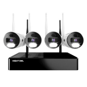 night owl sp, llc night owl 10 channel bluetooth video home security camera system with (4) wi-fi ip 4k hd indoor/outdoor spotlight cameras 2-way audio and 1tb hard drive, btwn8-4l1