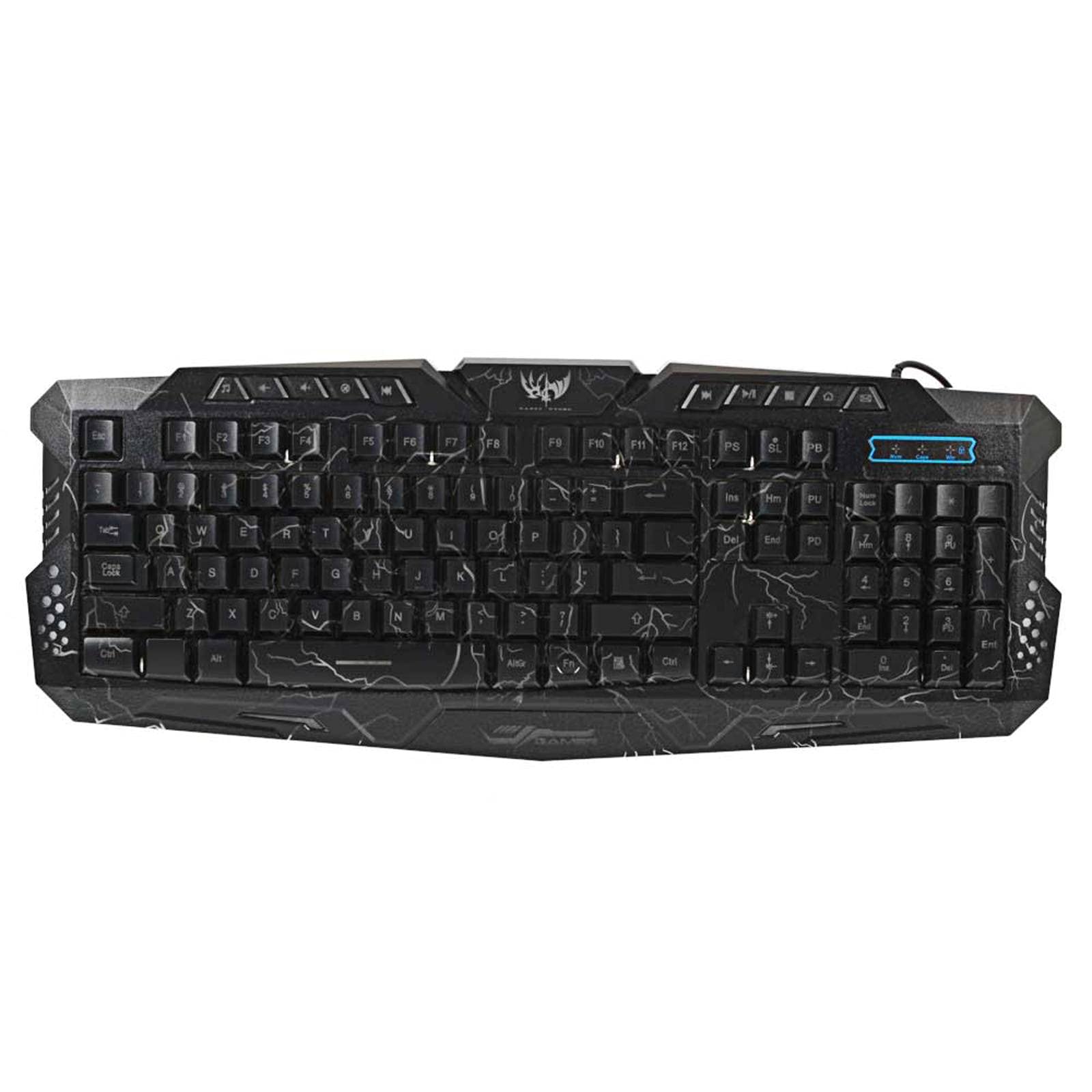 NC A878 114-Key LED Backlit Wired USB Gaming Keyboard with Cracking Pattern Black