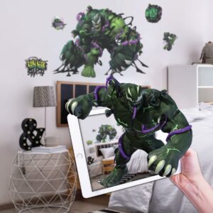 wall palz marvel venomized hulk wall decals - marvel incredible hulk wall decal - with 3d augmented reality interaction - 18" venom symbiote hulk stickers marvel decor