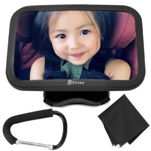 bb sheep baby car mirror for back seat rear facing - shatterproof 360° infant car seat mirror with wide angle lens view, crash tested and certified for safety