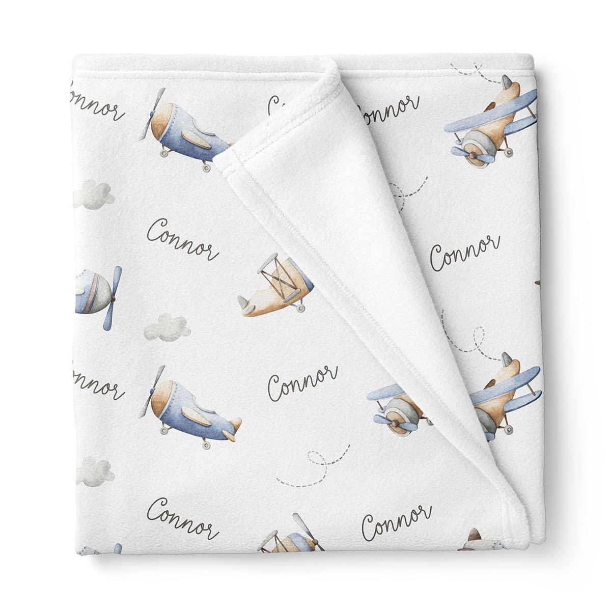 Stork Wares Retro Airplanes Personalized Baby Boy Swaddle Blanket, White, 30x40inch (BB343)