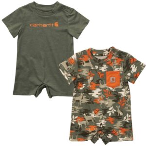 carhartt baby boys short-sleeve outdoor camo 2-piece romper set, zephyr blue, 12 months